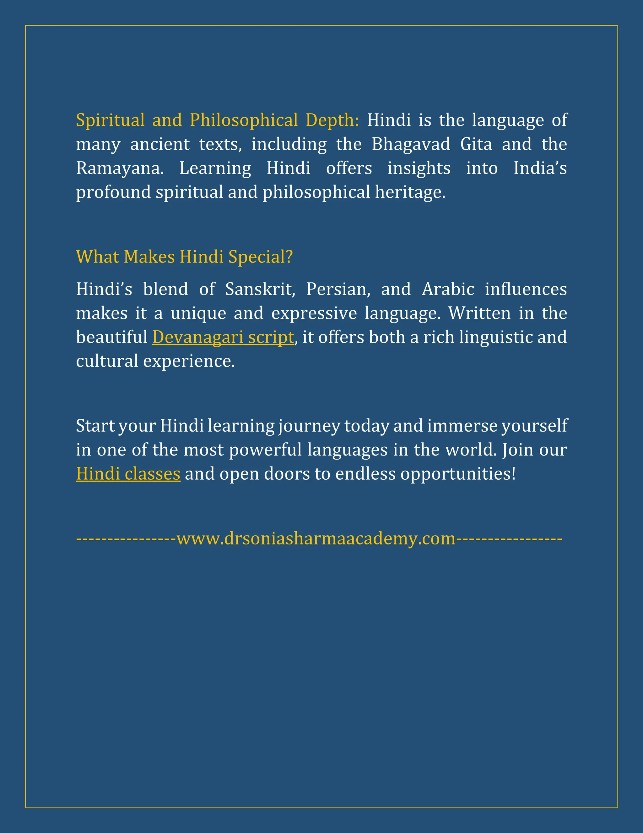 Discover the Power of Hindi - Dr. Sonia Sharma Academy | PDF