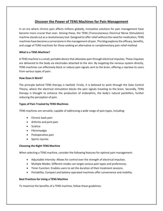 Discover the Power of TENS Machines for Pain Management | PDF
