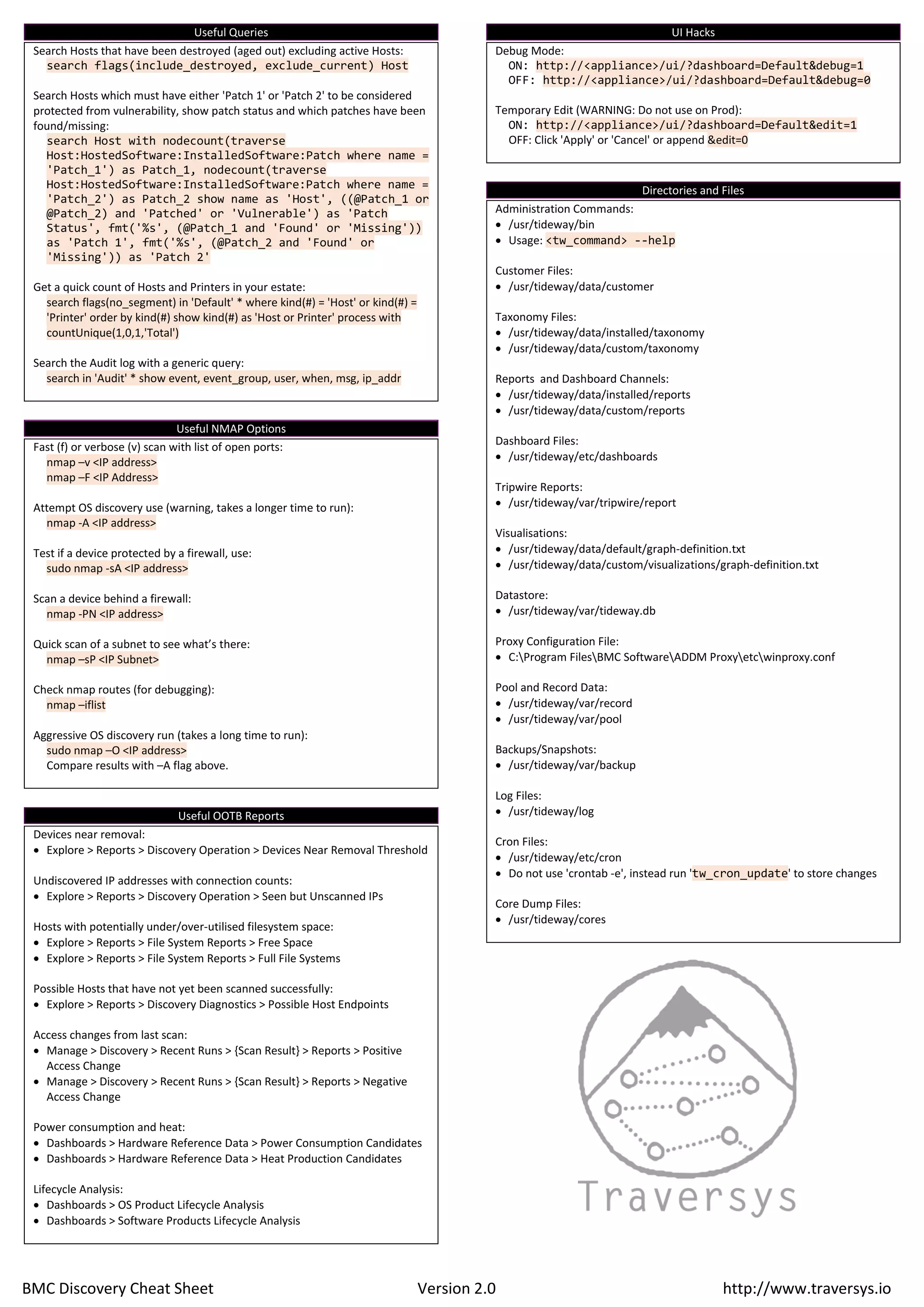 BMC Discovery (ADDM) Cheat Sheet by Traversys Limited | PDF
