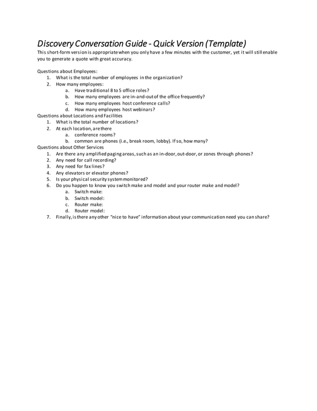 Discovery Conversation Guide - Quick Version (template) | PDF