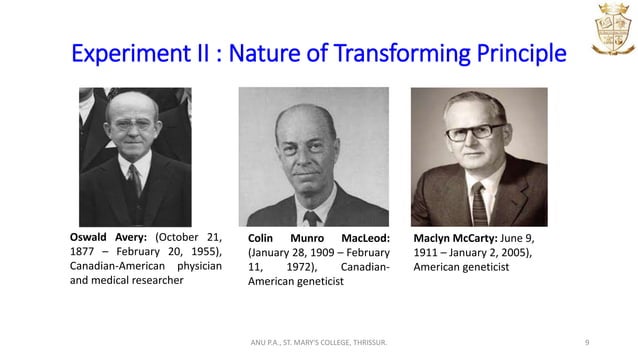 Discovery of DNA as genetic material | PPTX | Biological Sciences | Science