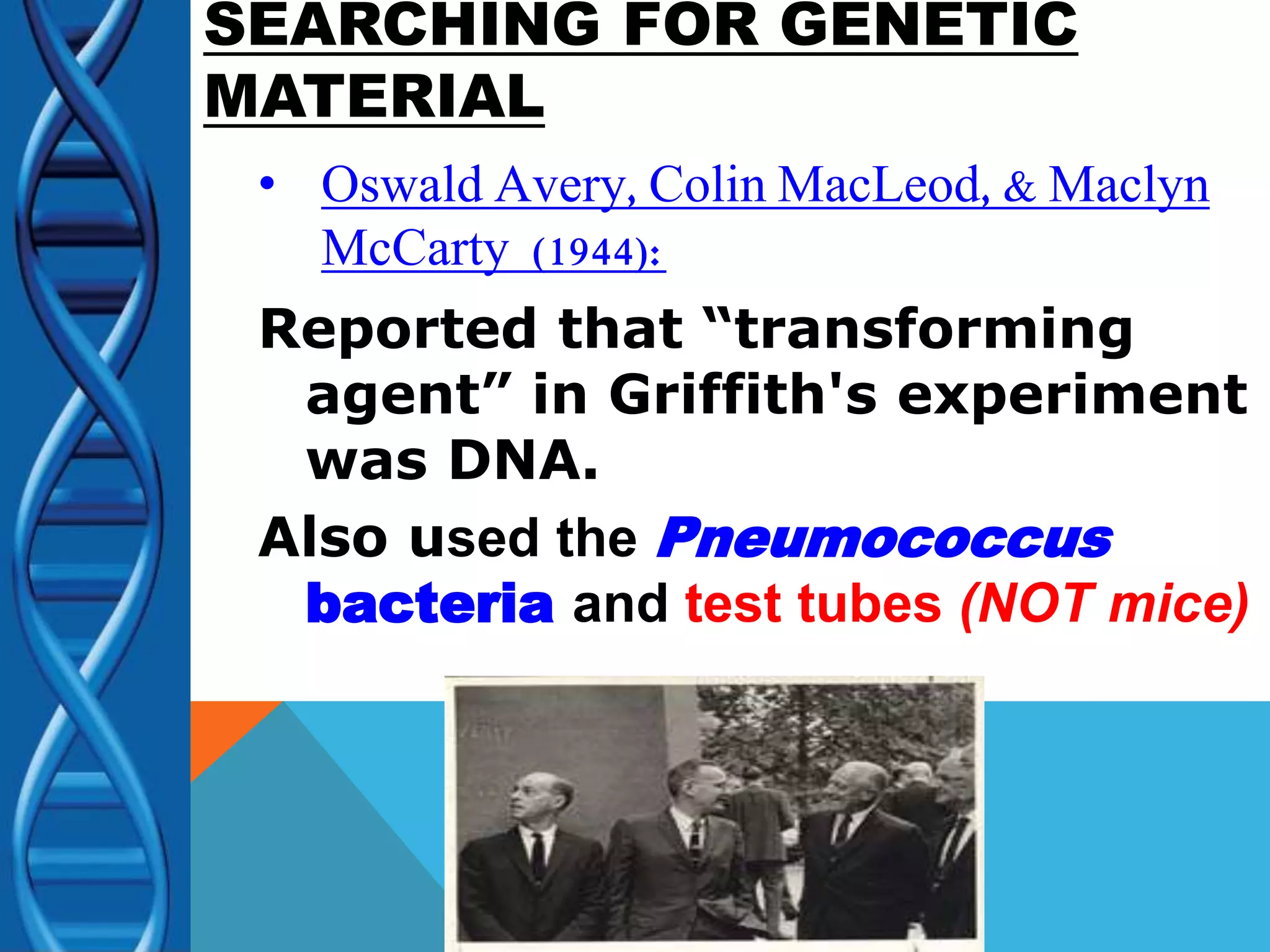 Discovery of dna as the universal genetic material | PPTX | Biological ...
