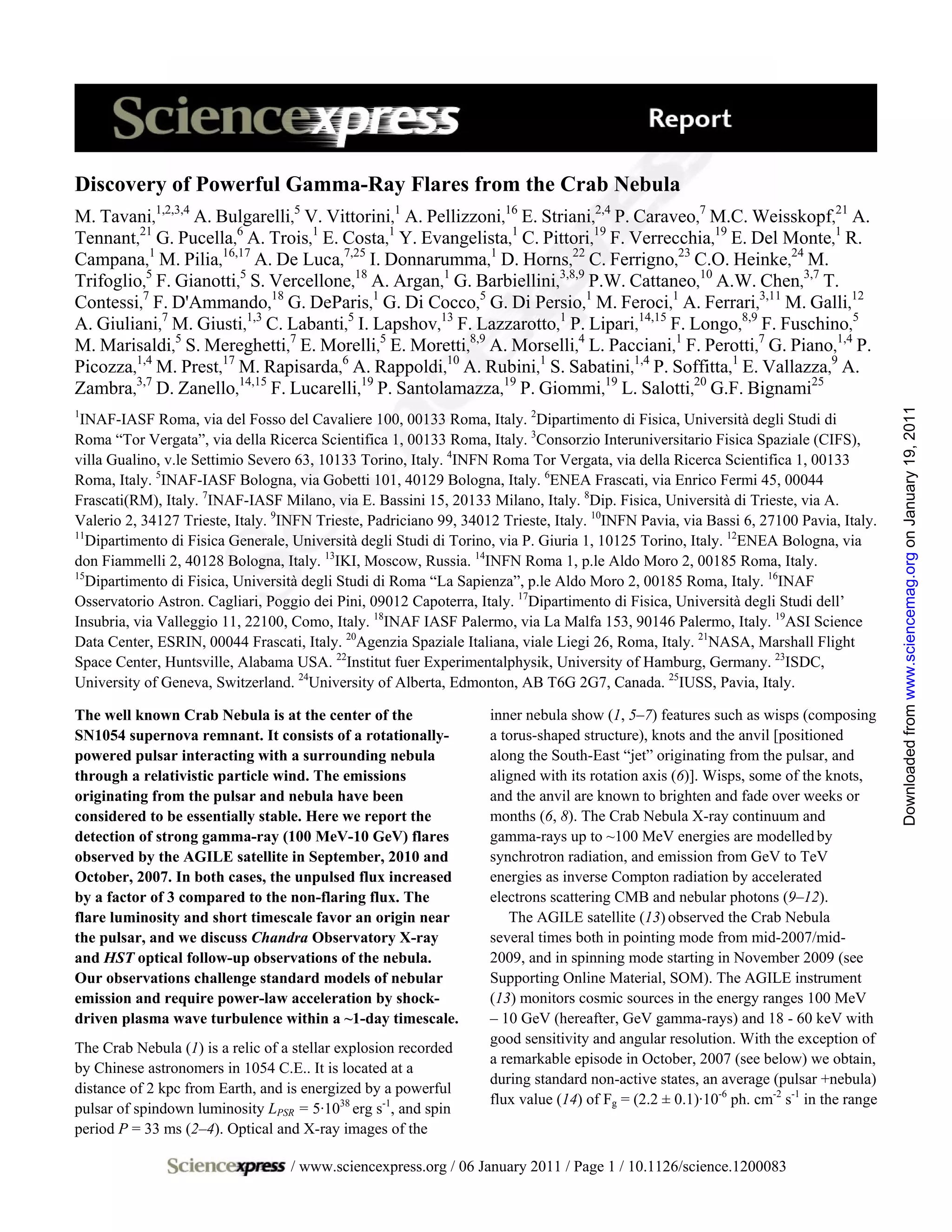 Discovery of powerful gamma ray flares from the crab nebula | PDF