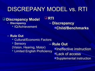 Discrepancy model vs. rti ppt | PPT | Educational Assessment | Education