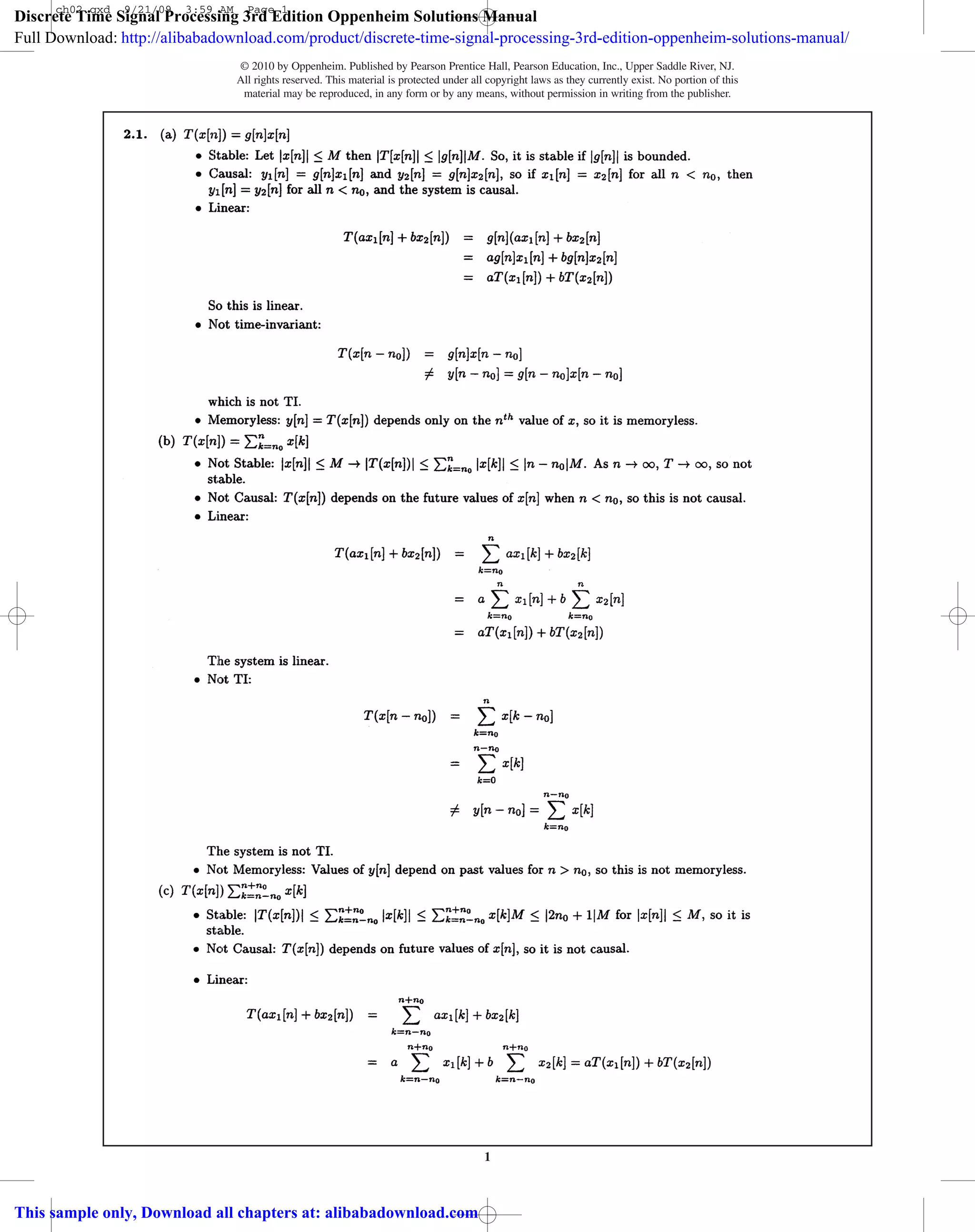 Discrete Time Signal Processing 3rd Edition Oppenheim Solutions Manual ...