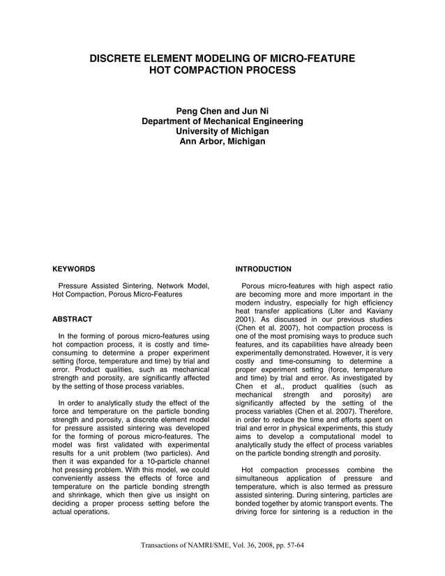 Discrete Element Modeling Of Micro Feature Hot Compaction Process Pdf