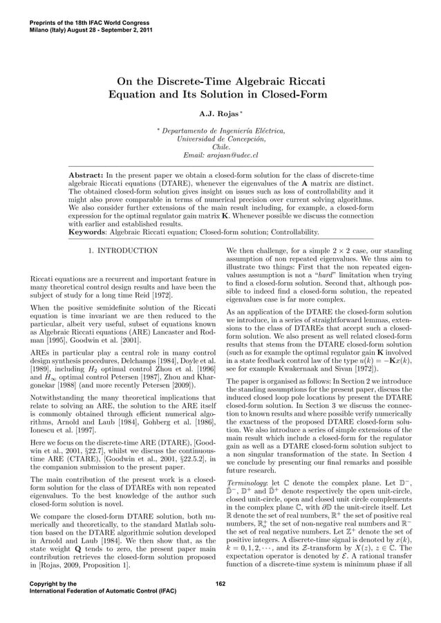 Discrete Form Of The Riccati Equation Pdf 
