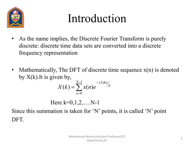 Discrete fourier transform | PPTX