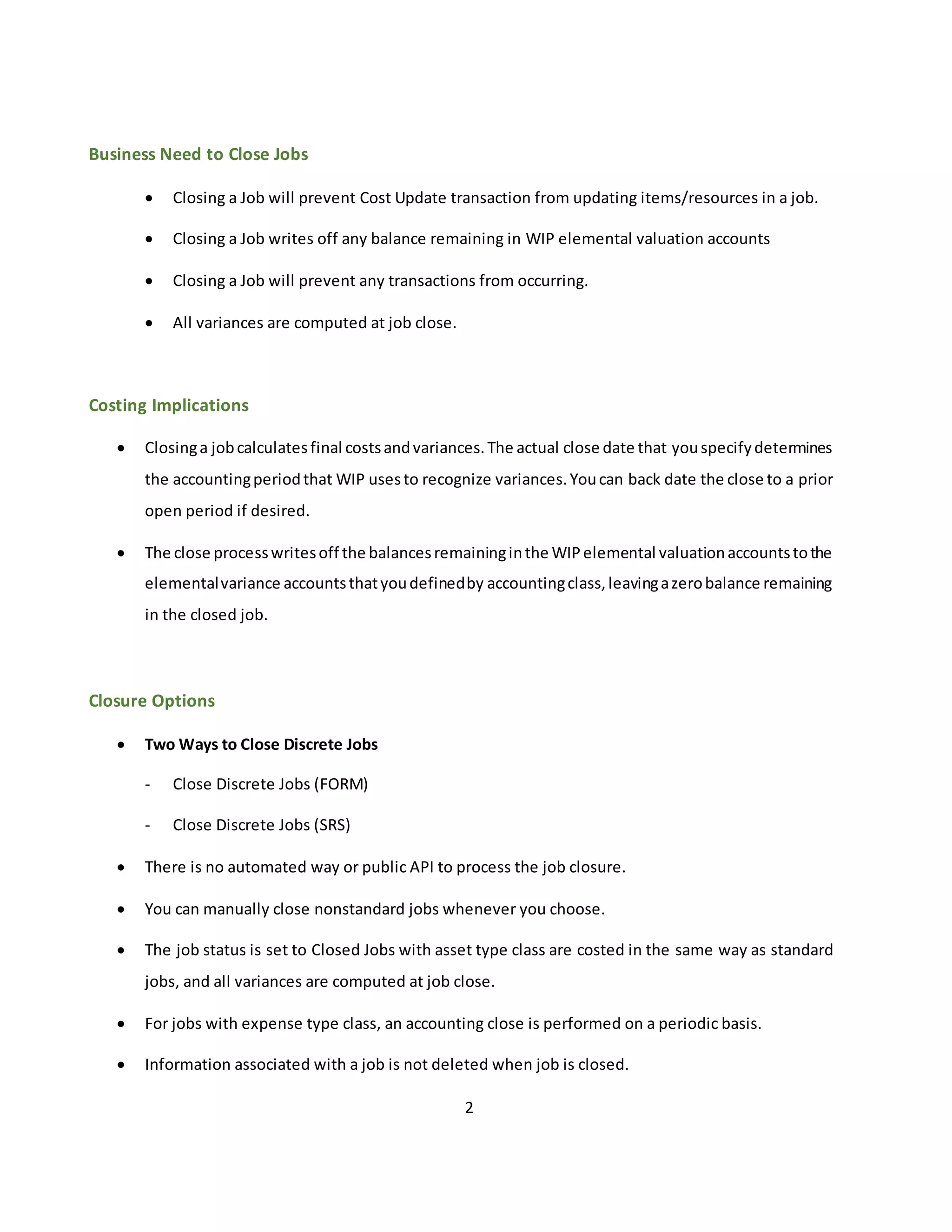 Discrete Job Closure Process | DOCX