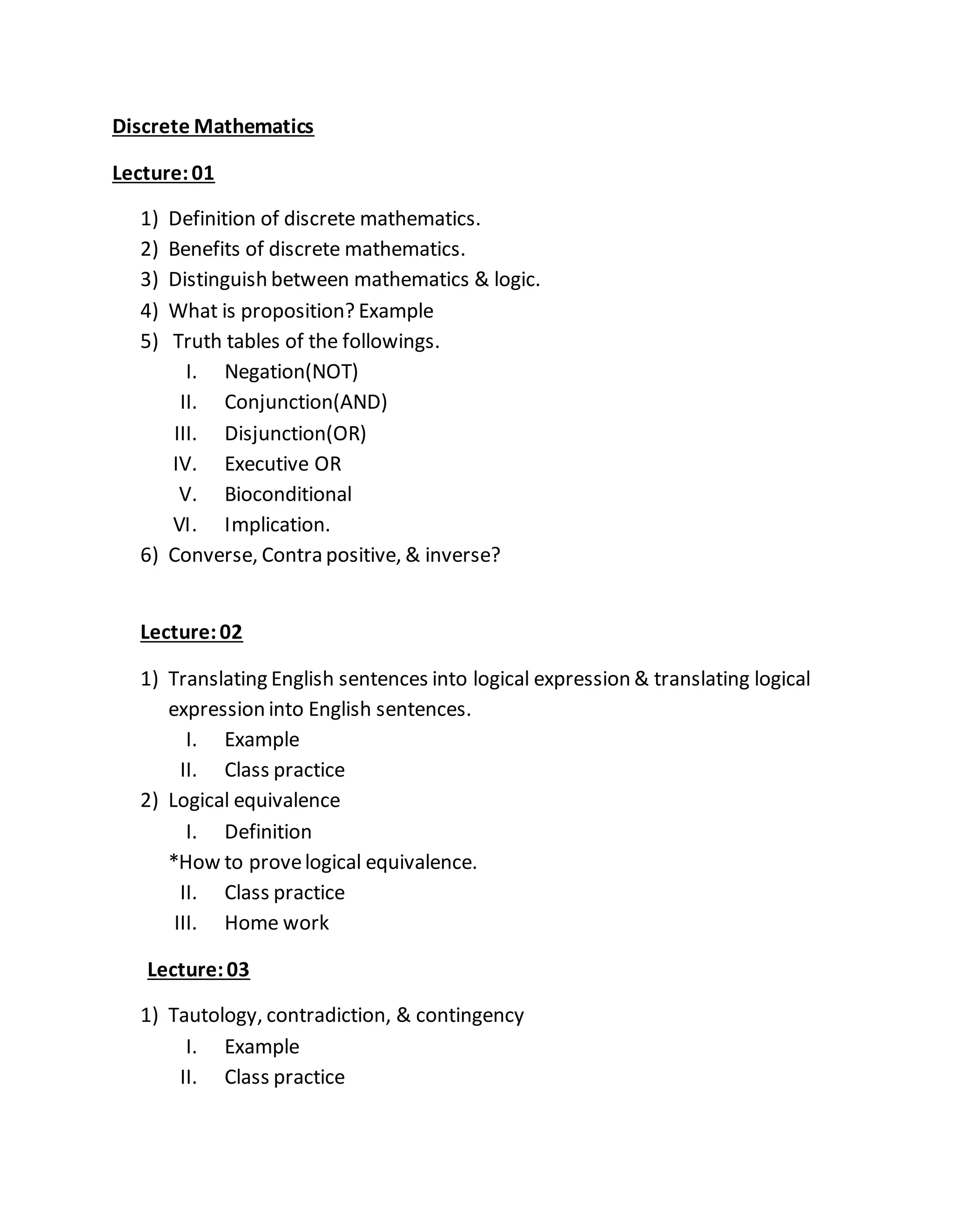 Discrete mathematics (topic) | DOCX