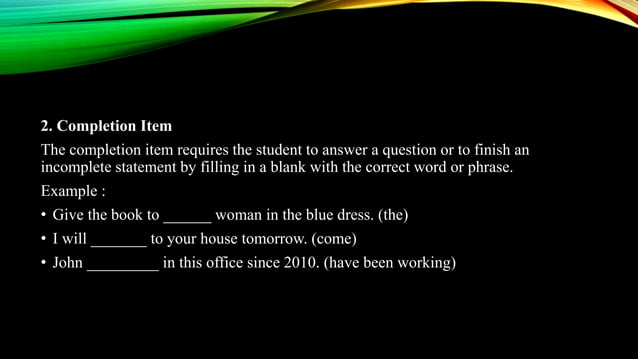 Discrete point test 1