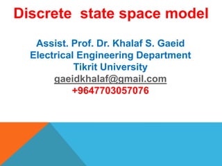 Discrete state space model 9th &10th lecture | PPTX