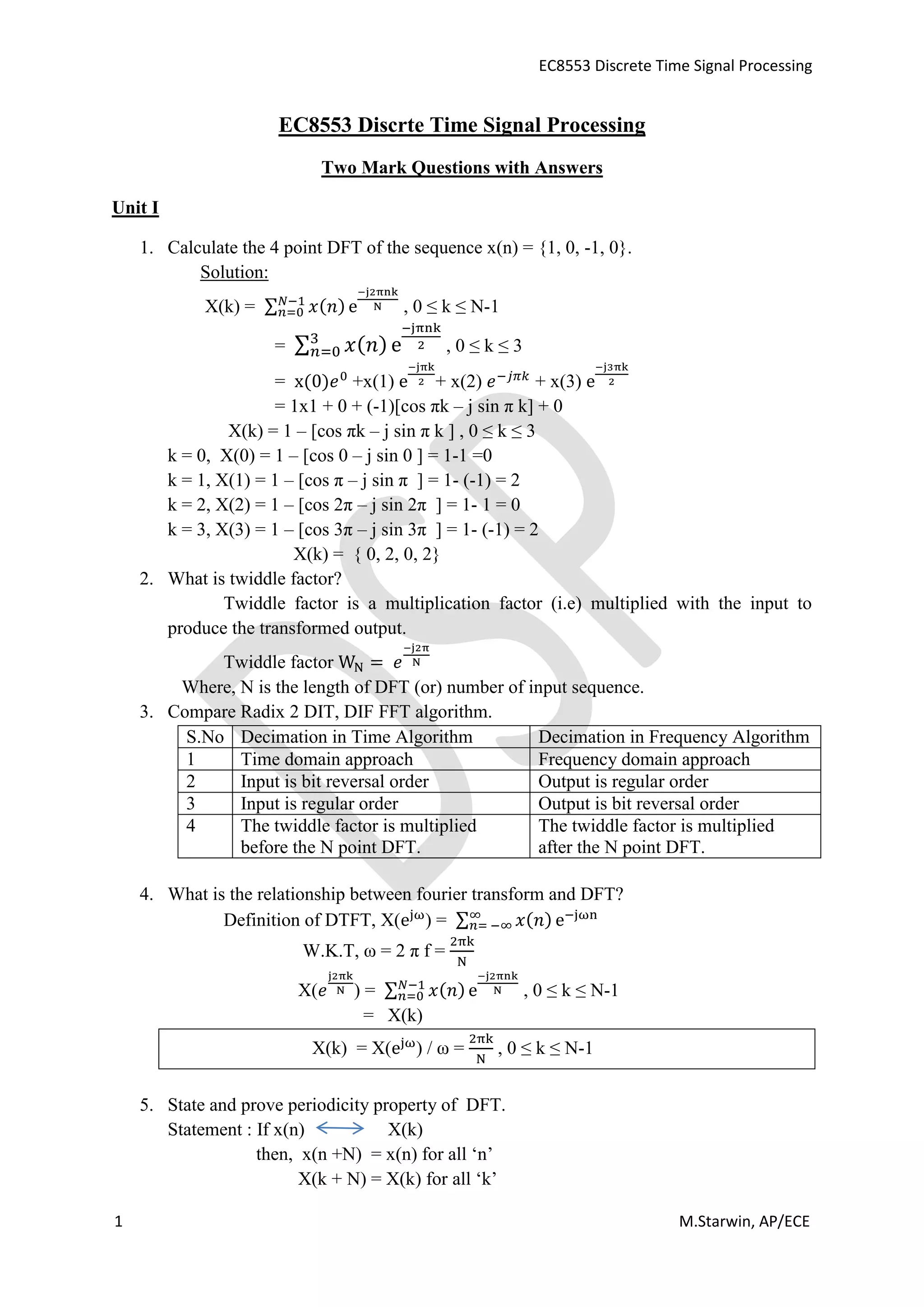 EC8553 Discrete time signal processing | PDF