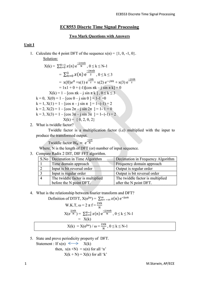 EC8553 Discrete time signal processing | PDF