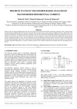 Discrete wavelet transform based analysis of transformer differential current | PDF | Free Download