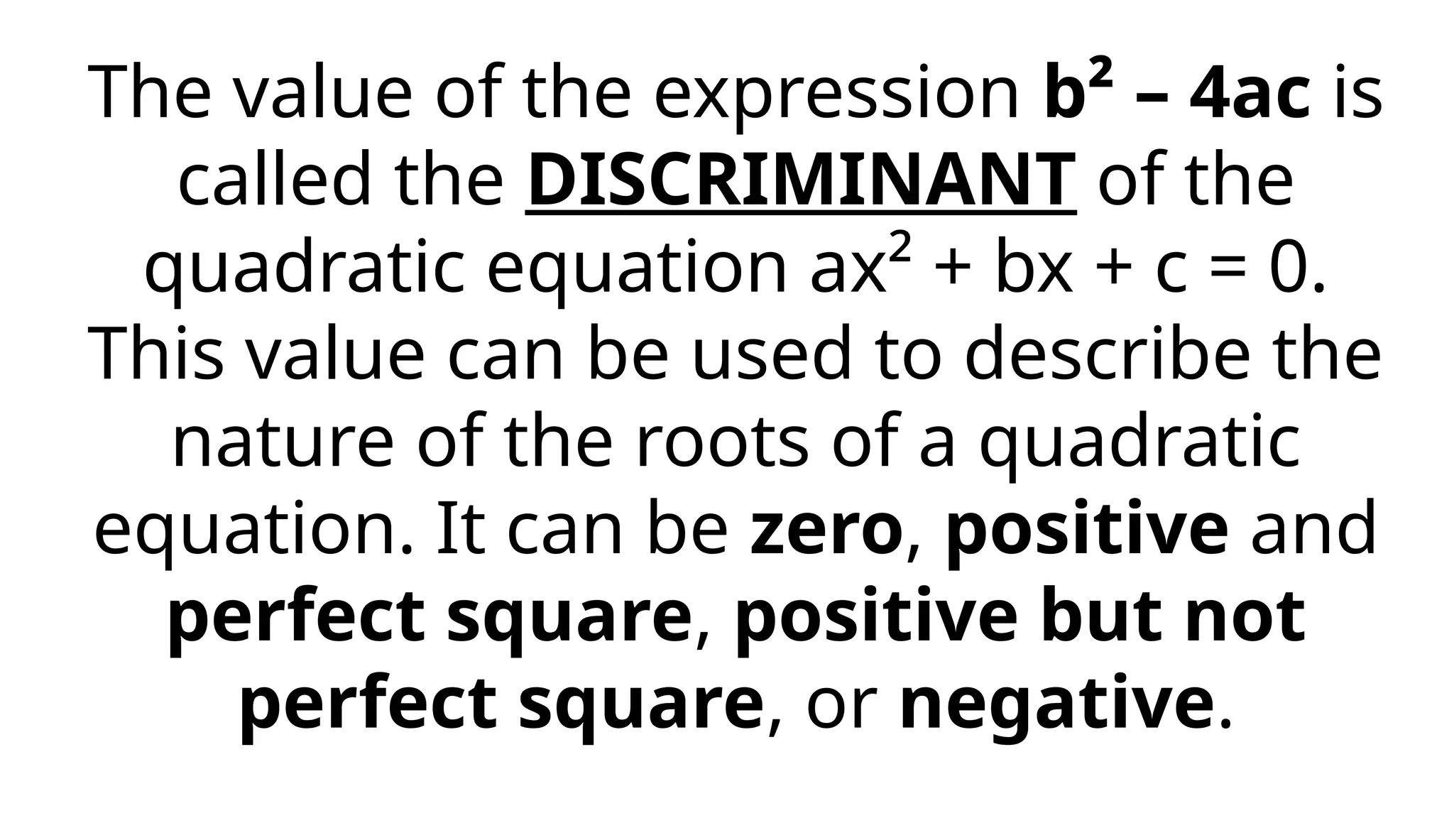 the discriminant lesson for grade 9 learners explaining how to ...