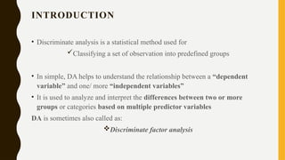 Discriminate Analysis for health statistics .pptx