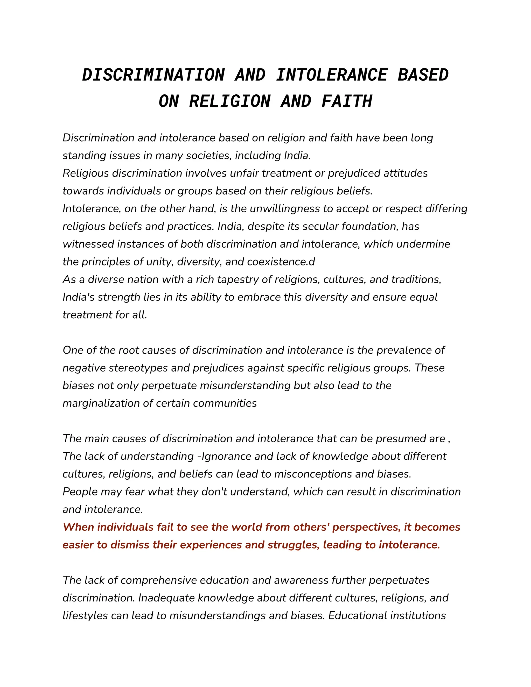 DISCRIMINATION AND INTOLERANCE BASED ON RELIGION AND FAITH.docx