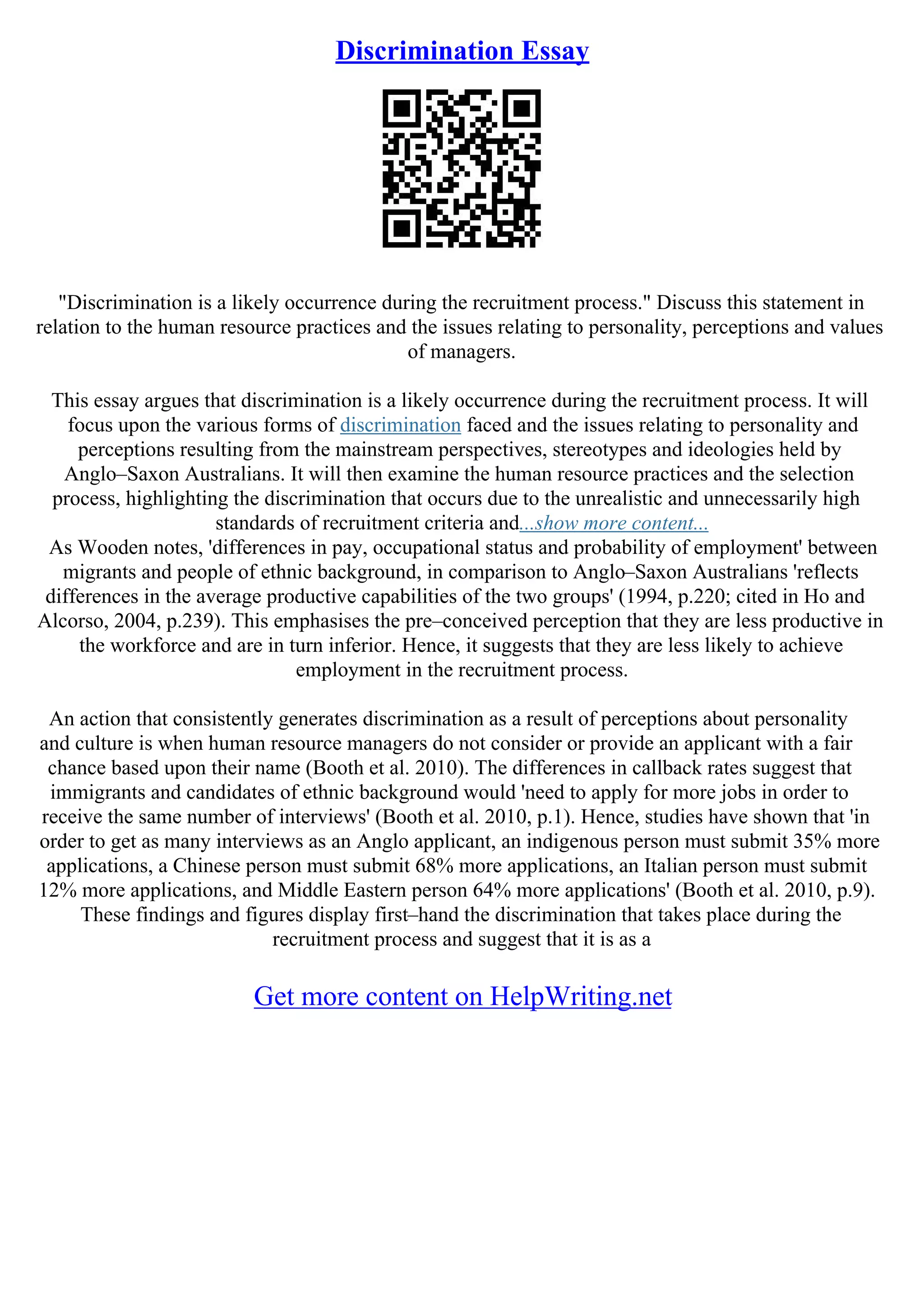 Discrimination Essay | PDF | Debated Sensitive Social Issues ...