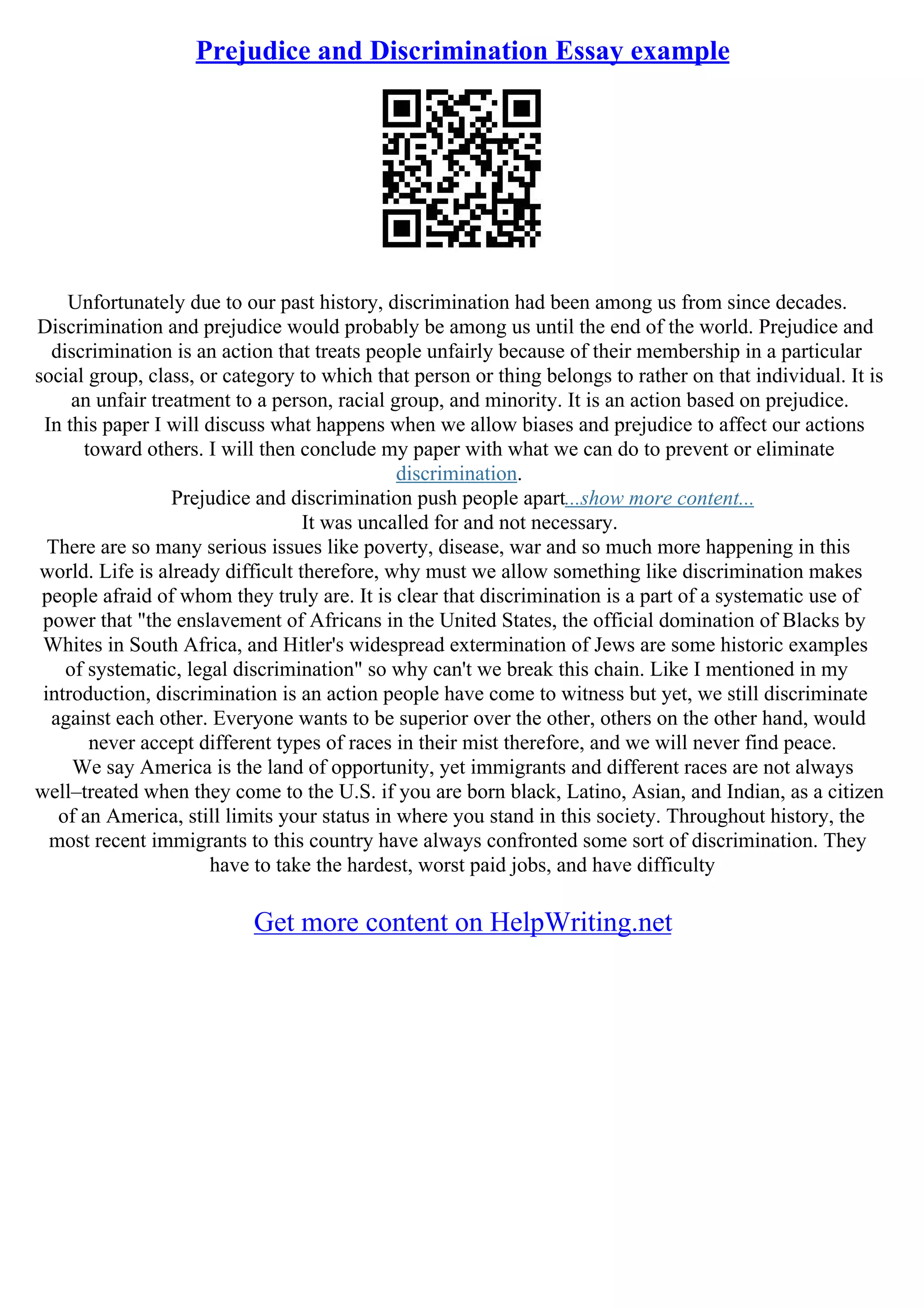 Discrimination Essay | PDF | Debated Sensitive Social Issues ...