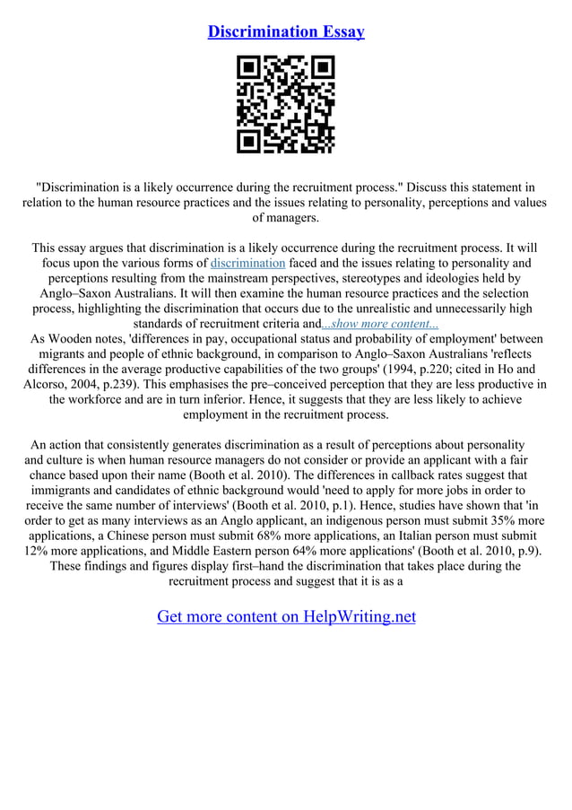 Discrimination Essay | PDF | Debated Sensitive Social Issues ...