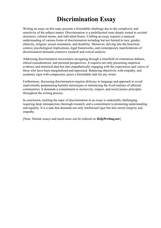 Discrimination Essay. Prejudice And Discrimination - GCSE Religious ...