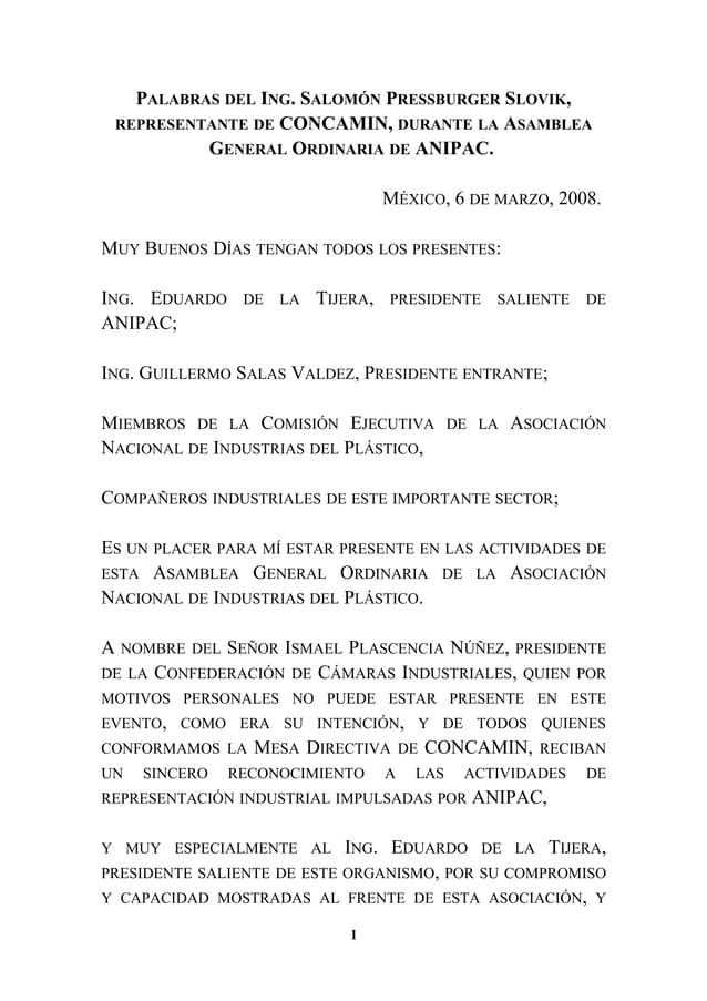 Palabras De Ismael Plascencia Nuñez Durante La Asamblea General