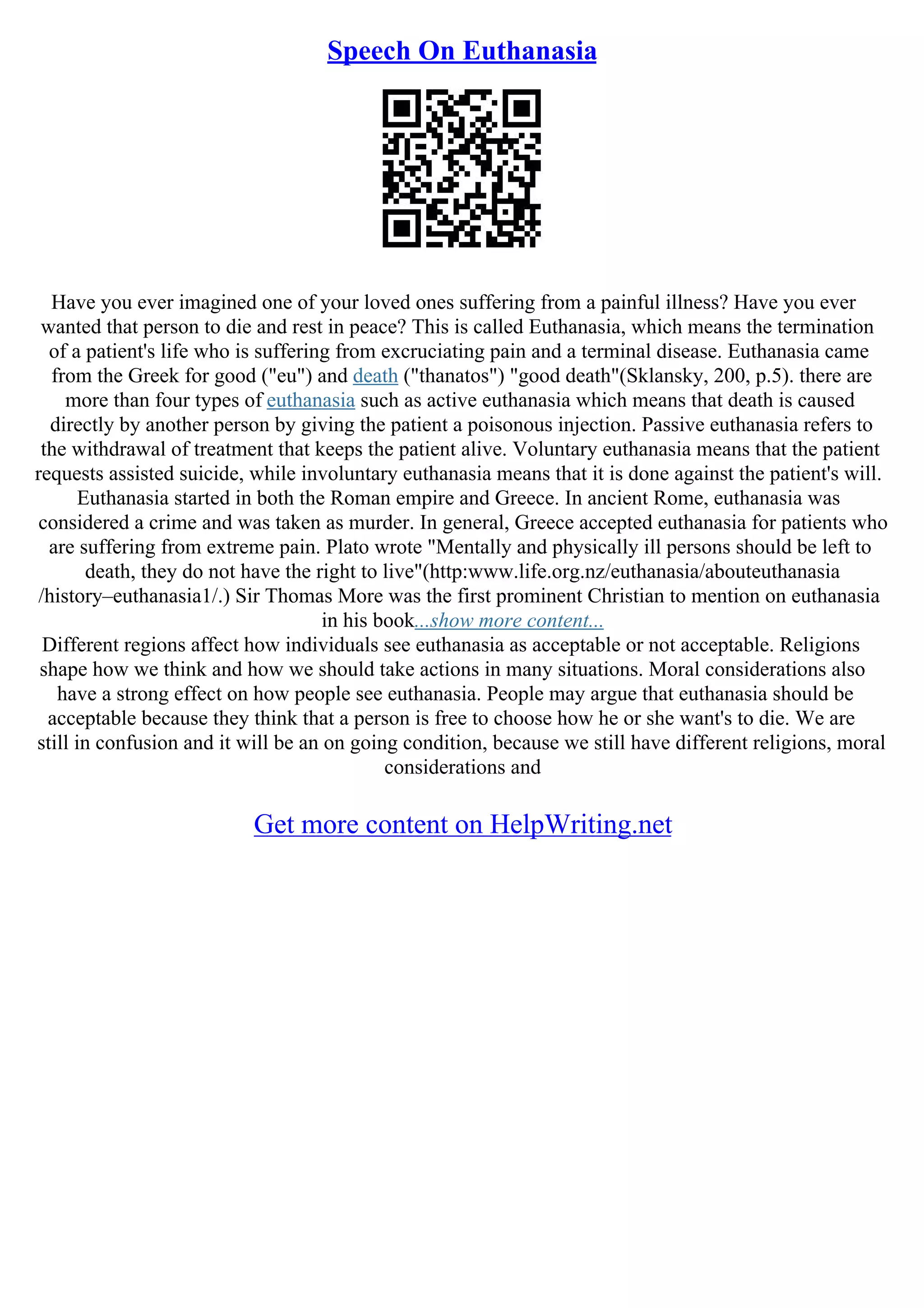 Discursive Essay On Euthanasia | PDF