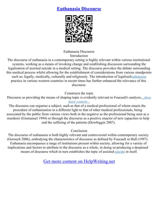 Discursive Essay On Euthanasia | PDF