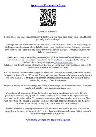 Discursive Essay On Euthanasia | PDF