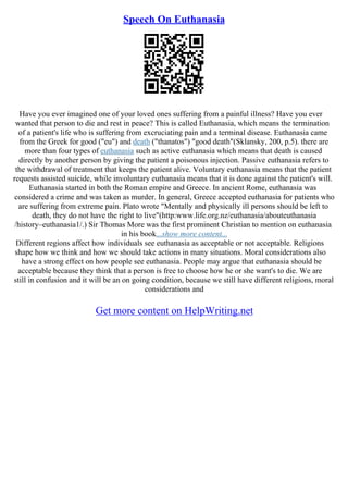 Discursive Essay On Euthanasia | PDF