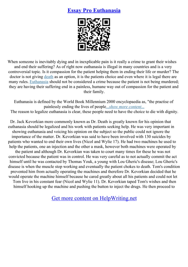 Discursive Essay On Euthanasia | PDF