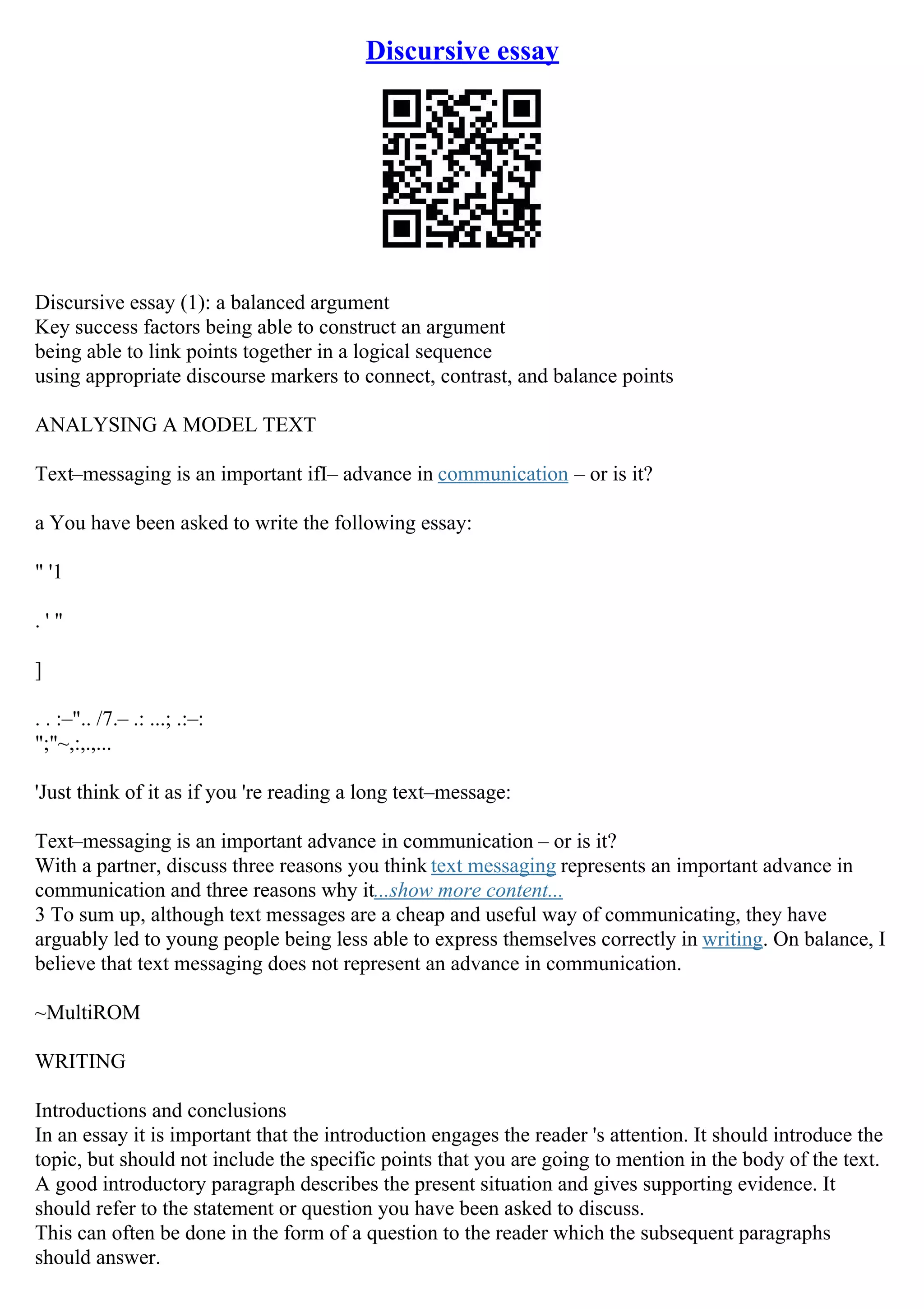 Discursive Essays Examples | PDF