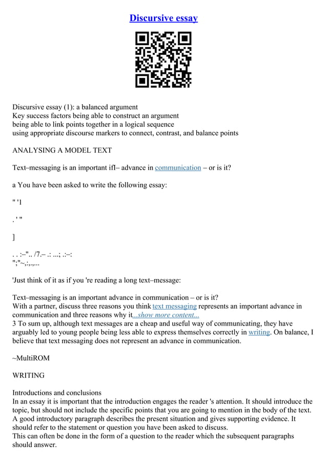 Discursive Essays Examples | PDF