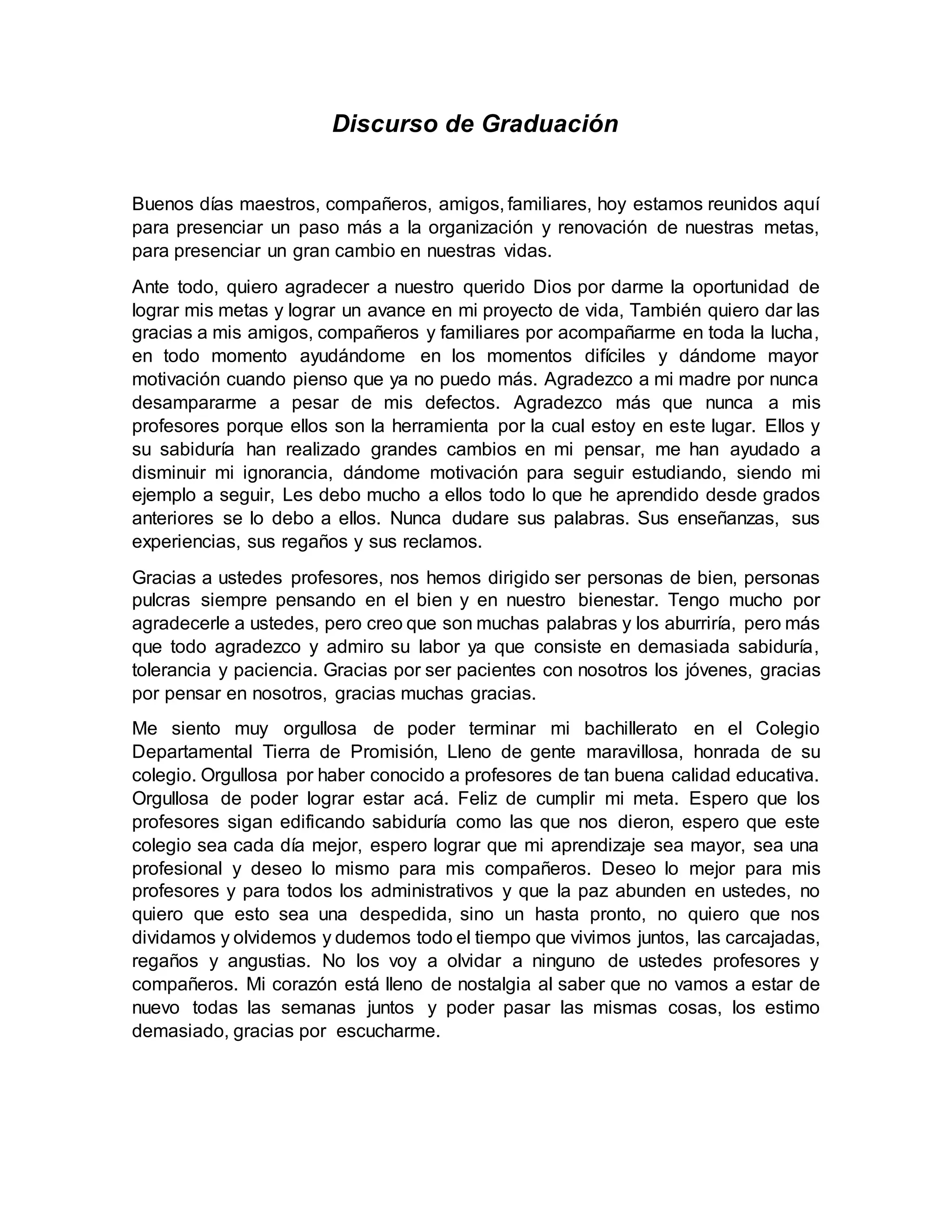 Modelo De Discurso De Graduacion