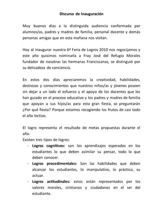 Discurso de inauguración | PDF