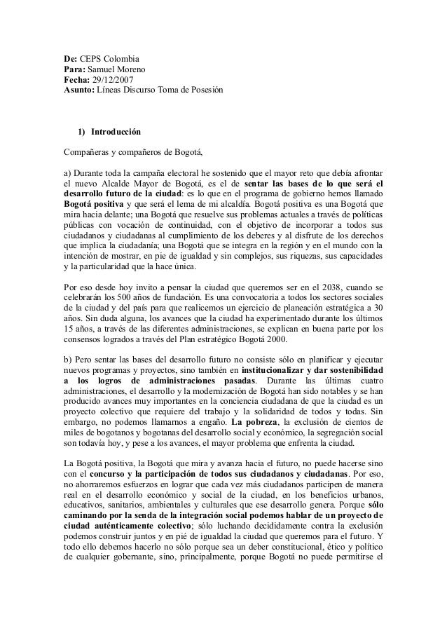Discurso toma de posesion - Alcalde S. Moreno Discurso toma de posesion - Alcalde S. Moreno