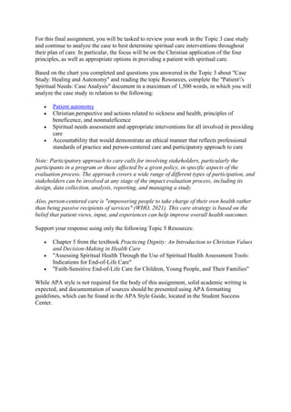 [ANSWERED] For this final assignment, you will be tasked to review your ...