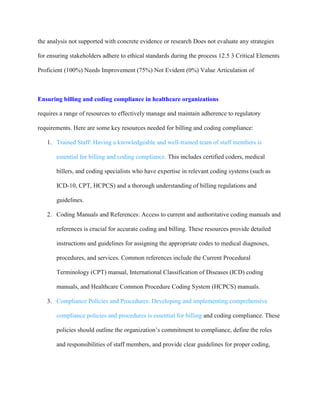 Discusses the resources needed to ensure billing and coding compliance ...