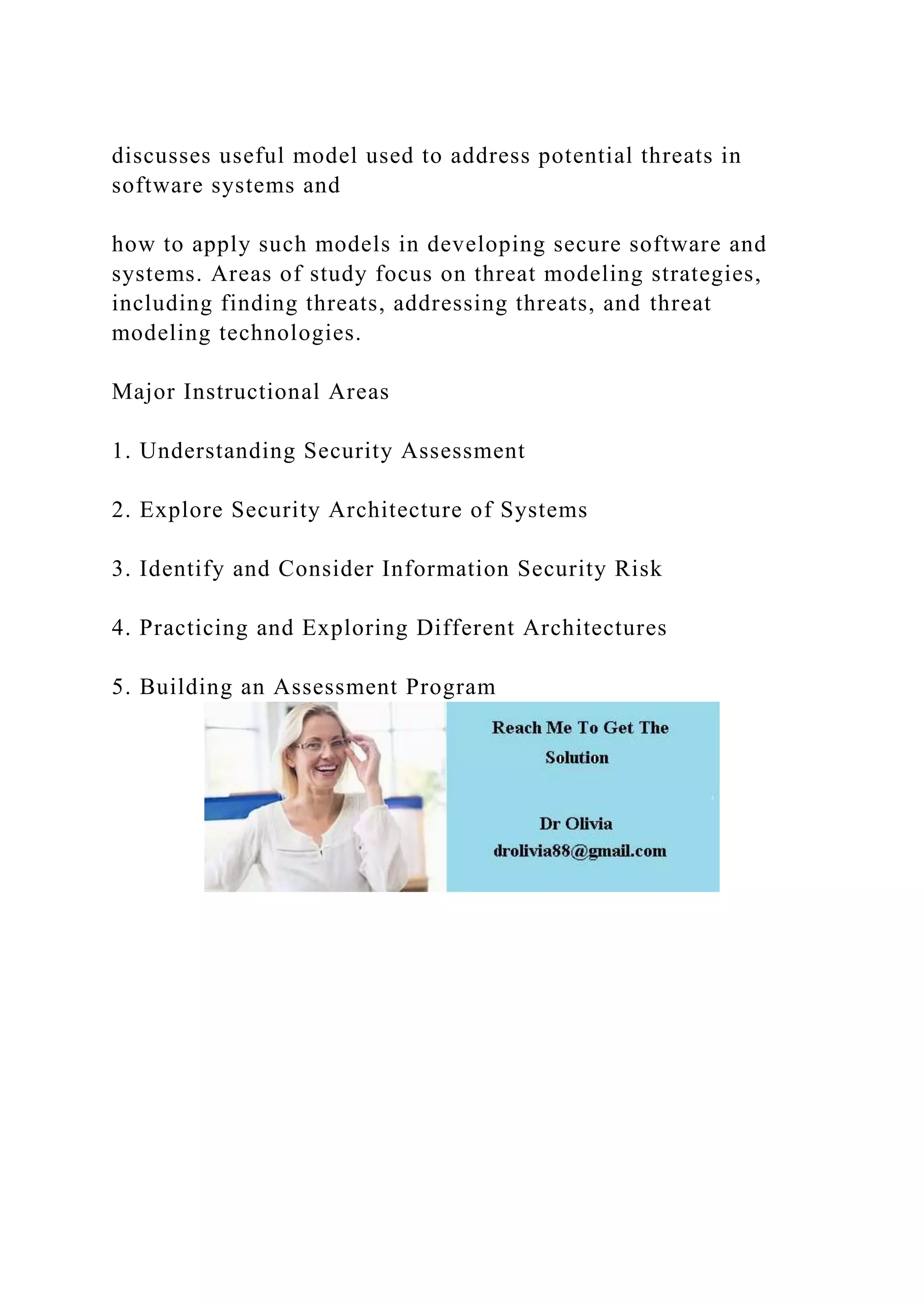 discusses useful model used to address potential threats in software.docx