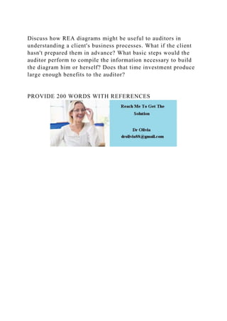 Discuss how REA diagrams might be useful to auditors in understandin.docx