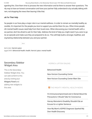 Discussing Mental Health in a New Relationship | PDF