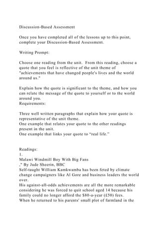 Discussion-Based AssessmentOnce you have completed all of the le.docx