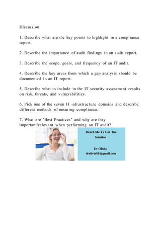 Discussion 1. Describe what are the key points to highlight in a | DOCX