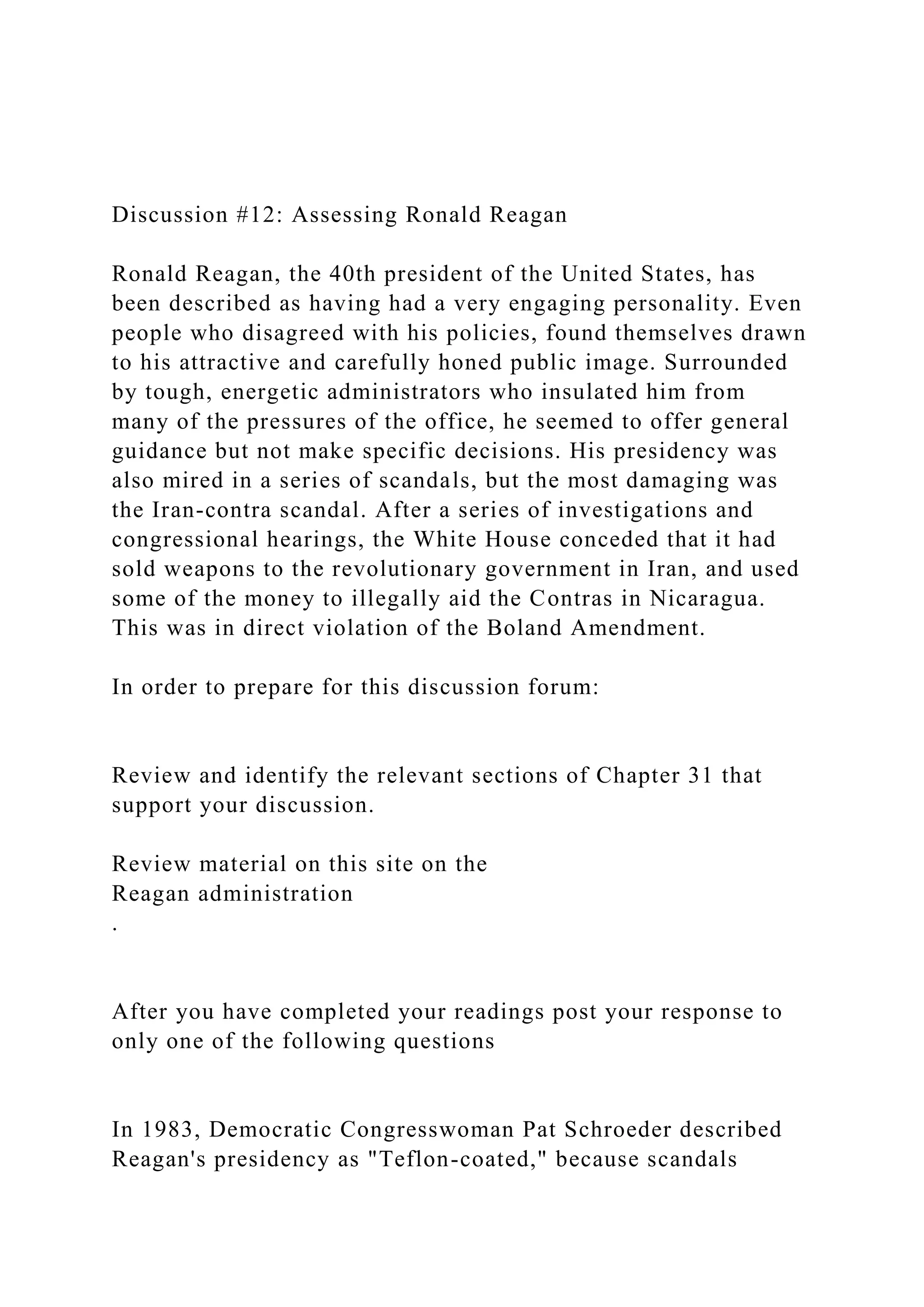 Discussion #12 Assessing Ronald ReaganRonald Reagan, the 40.docx