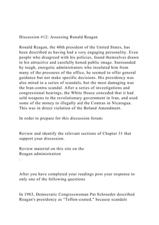 Discussion #12 Assessing Ronald ReaganRonald Reagan, the 40.docx