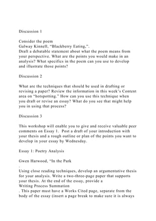 Discussion 1Consider the poem Galway Kinnell, Blackberry Ea.docx