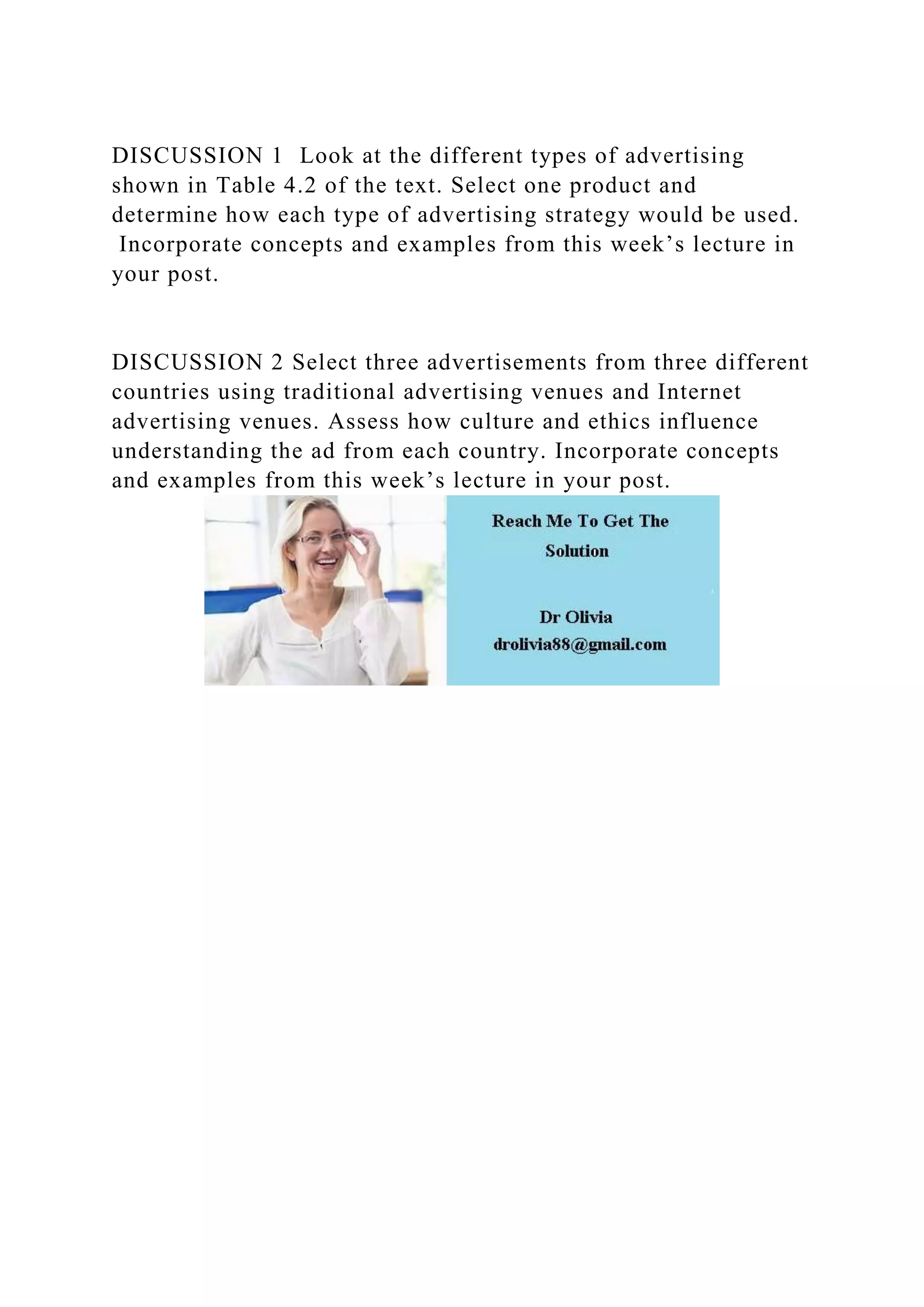 DISCUSSION 1 Look at the different types of advertising shown in Ta.docx