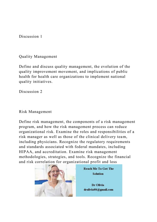 Discussion 1Quality ManagementDefine and discuss qua.docx