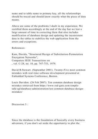 Discussion 1 The incorrect implementation of databases ou | PDF